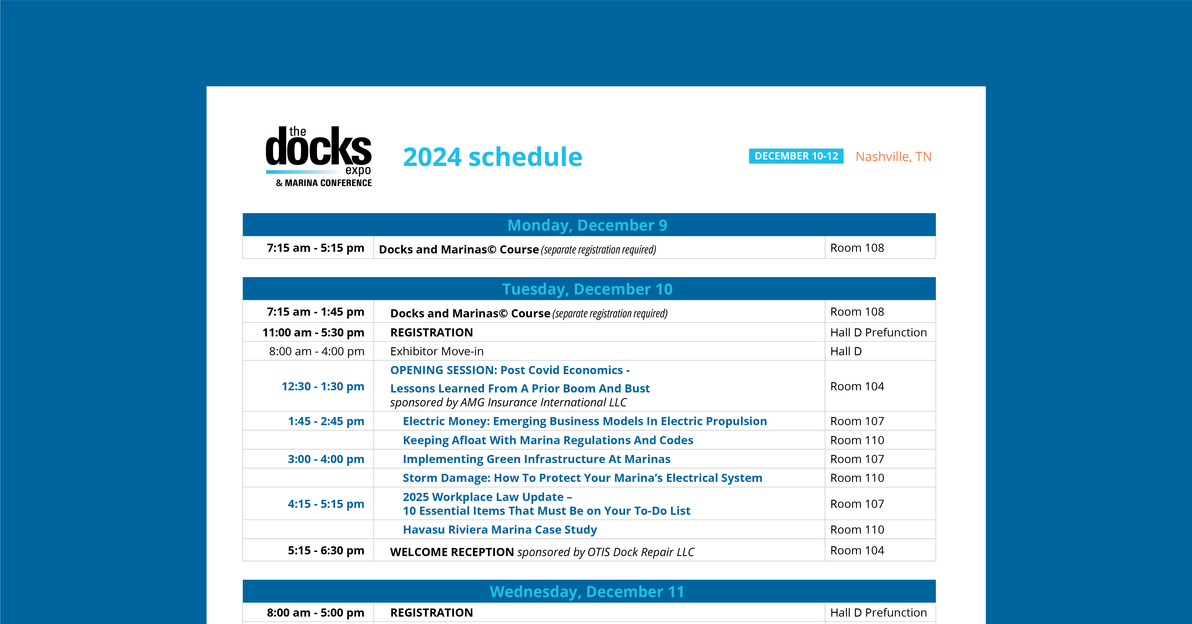 Schedule at a Glance | The Docks Expo & Marina Conference